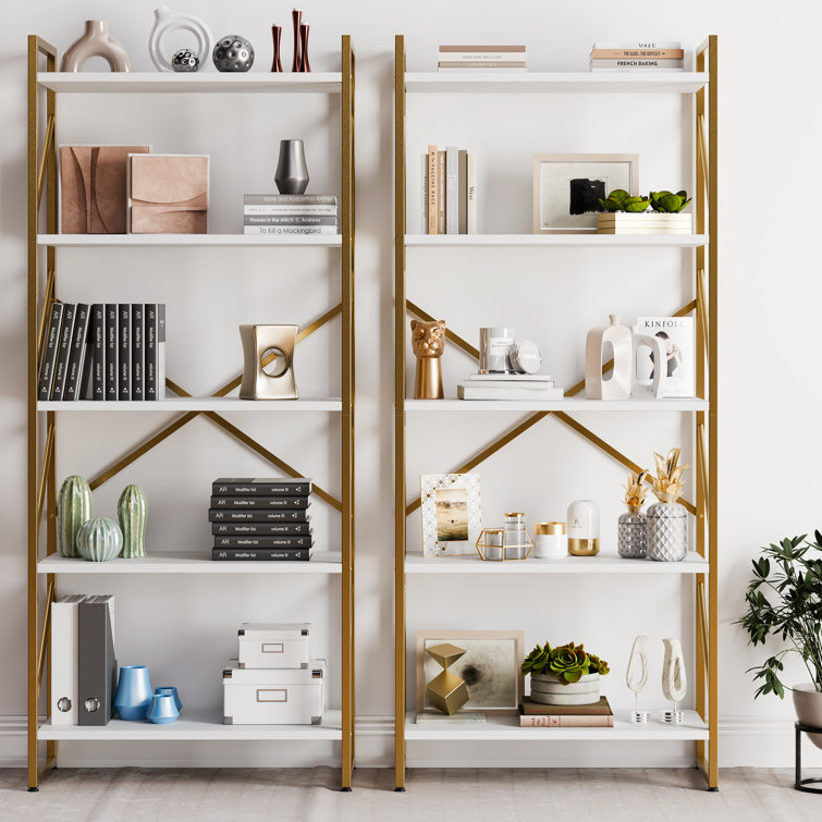 Milliner Etagere Bookcase Set of 2 Trent Austin Design Color Gold White
